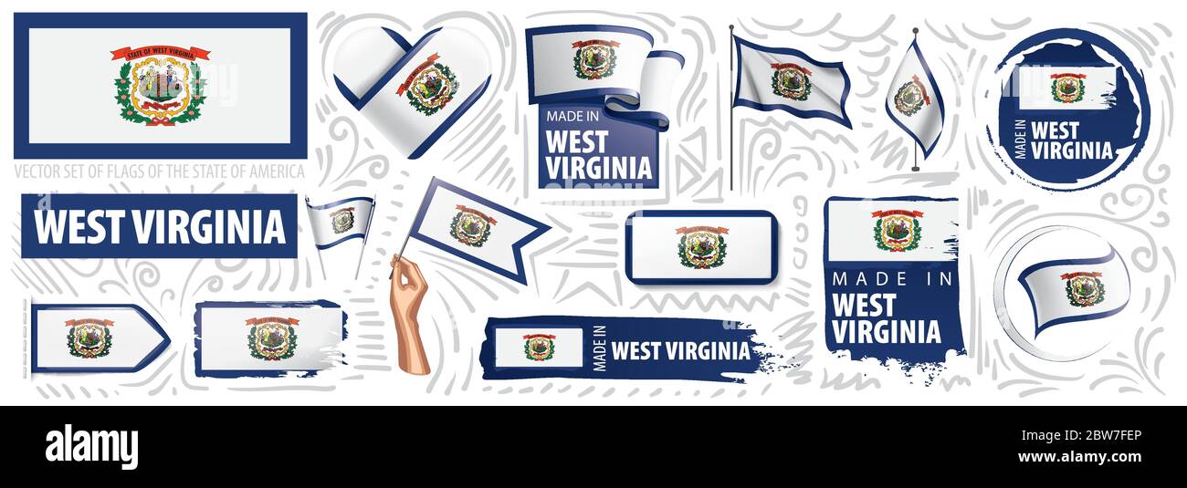 Vector set of flags of the American state of West Virginia in different ...