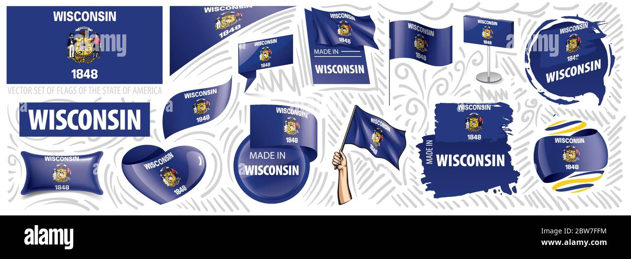 Vector set of flags of the American state of Wisconsin in different ...