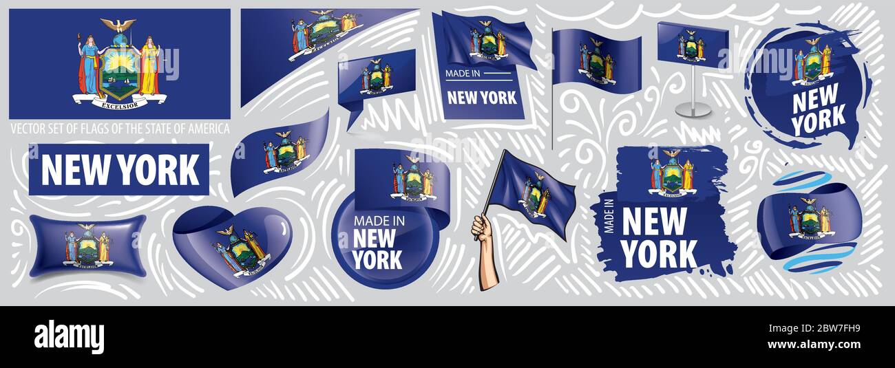 Vector set of flags of the American state of New York in different ...