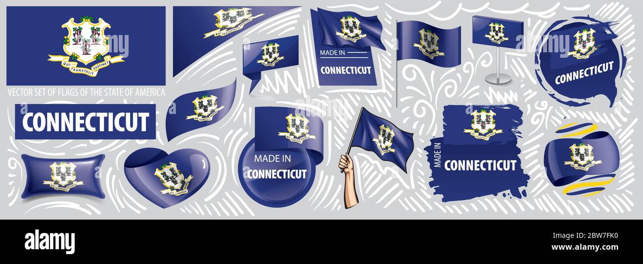 Vector set of flags of the American state of Connecticut in different ...