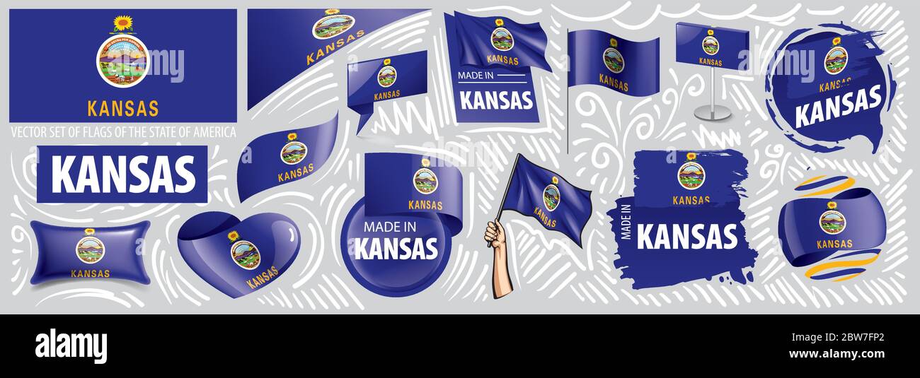 Vector set of flags of the American state of Kansas in different ...