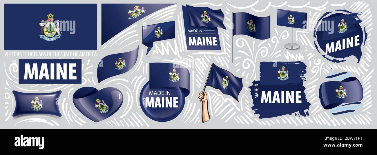 Vector set of flags of the American state of Maine in different designs ...