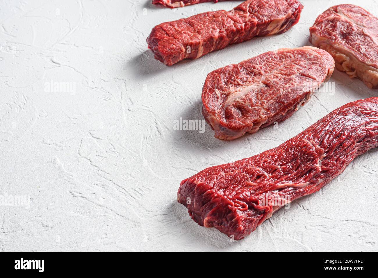 Set of denver, top blade, tri tip steak, machete, flank, bavette London ...