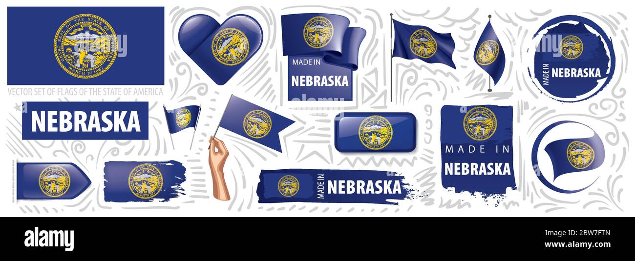 Vector set of flags of the American state of Nebraska in different ...