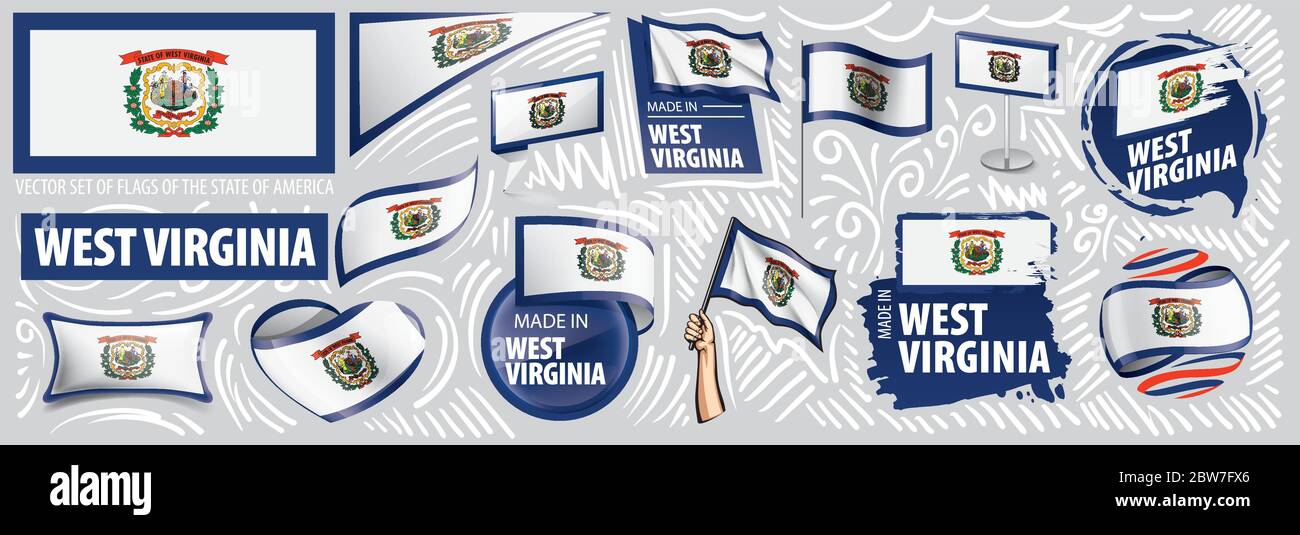 Vector set of flags of the American state of West Virginia in different ...