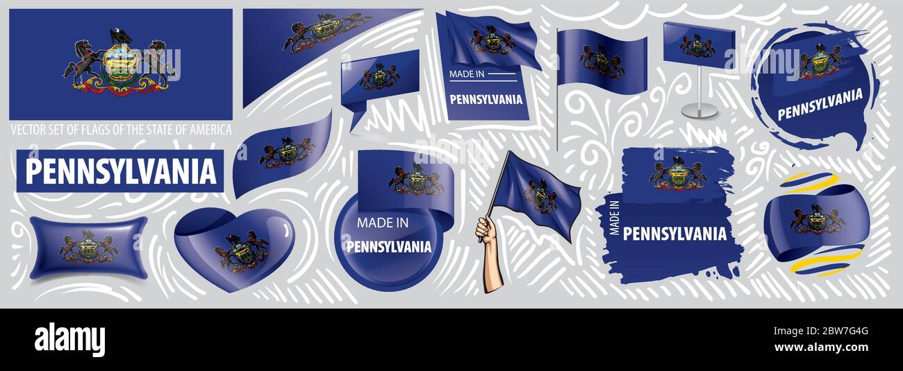 Vector set of flags of the American state of Pennsylvania in different ...