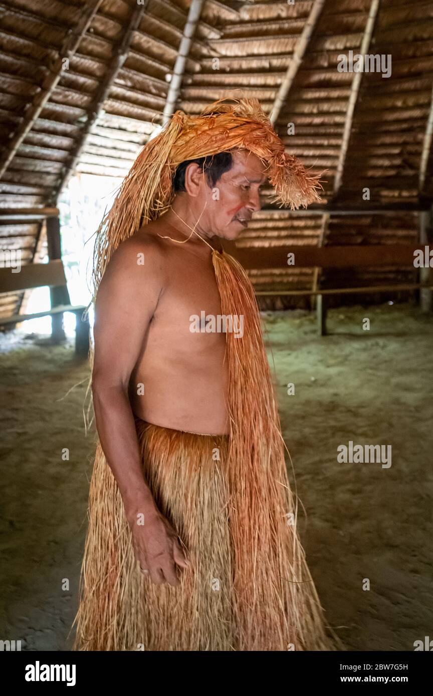 Yagua in Traditional Dress in Village near Iquitos, Peru Stock Photo ...