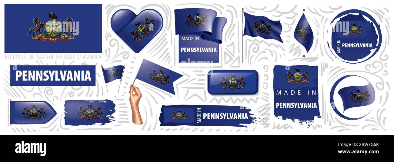 Vector set of flags of the American state of Pennsylvania in different ...