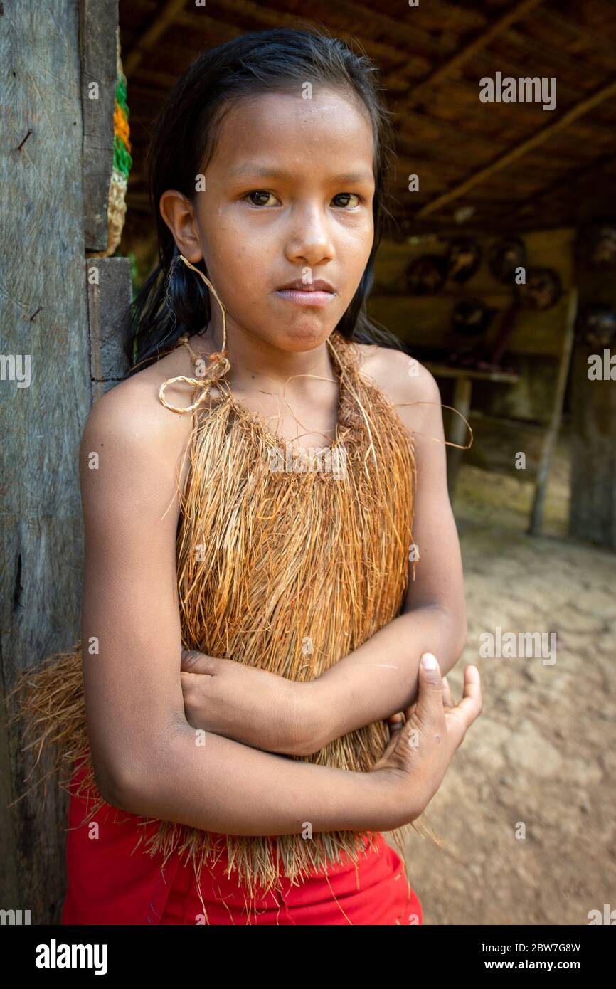 Yagua in Traditional Dress in Village near Iquitos, Peru Stock Photo ...