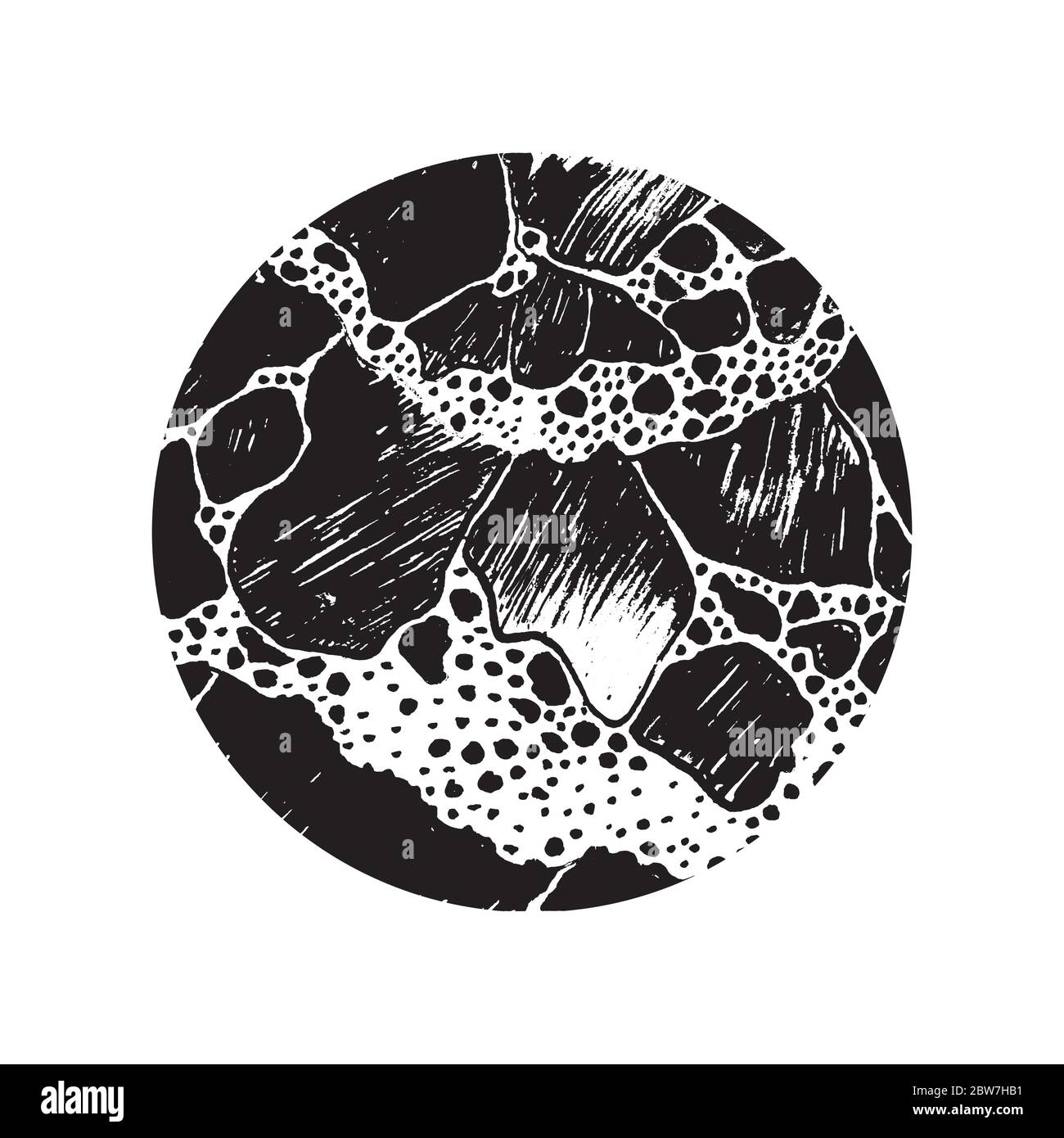 Round hand drawn graphic water art. Top view sea waves ink drawing ...