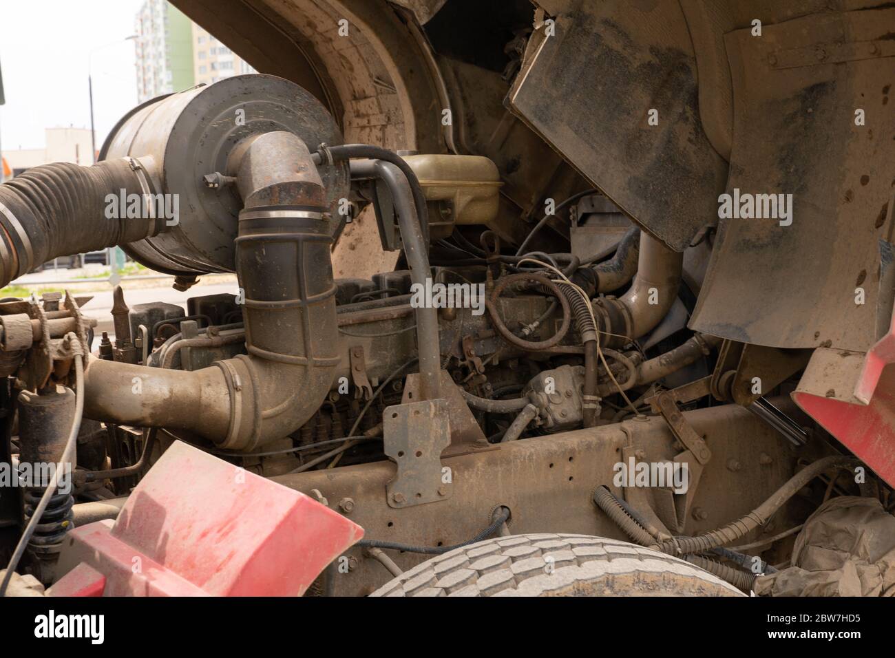 truck cab is raised. mechanism under the cabin close-up Stock Photo - Alamy