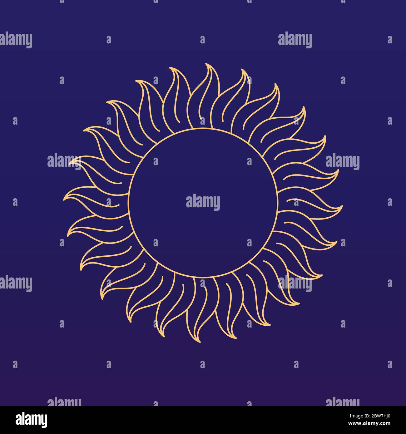 Old fashioned medieval style linear sun vector illustration. Round ...