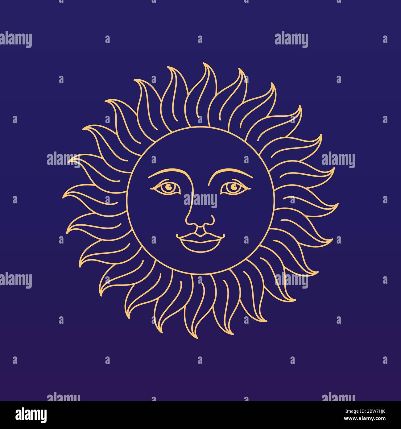 Old fashioned medieval style linear sun vector illustration Stock ...