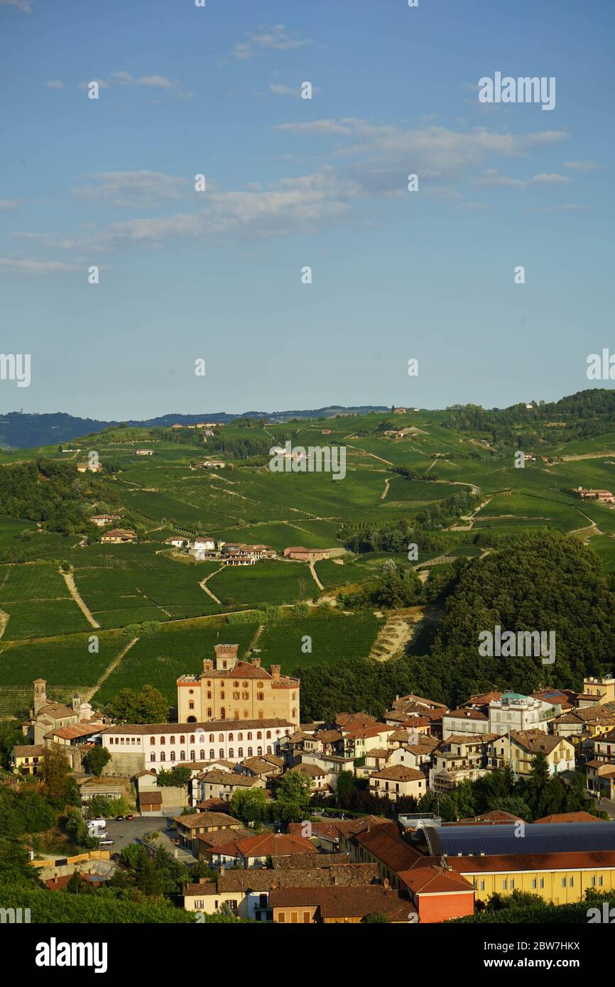 The Langhe hills with the town of Barolo, Piedmont - Italy Stock Photo ...
