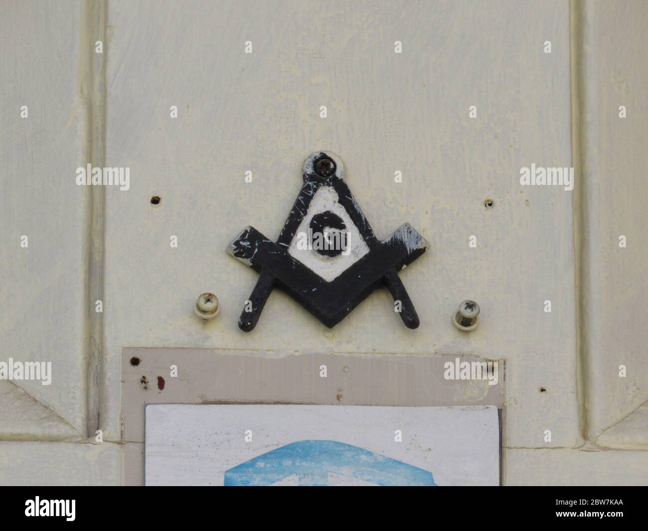 Trinidad, Cuba - January 30, 2020: Masonic symbol on old Cuban building ...