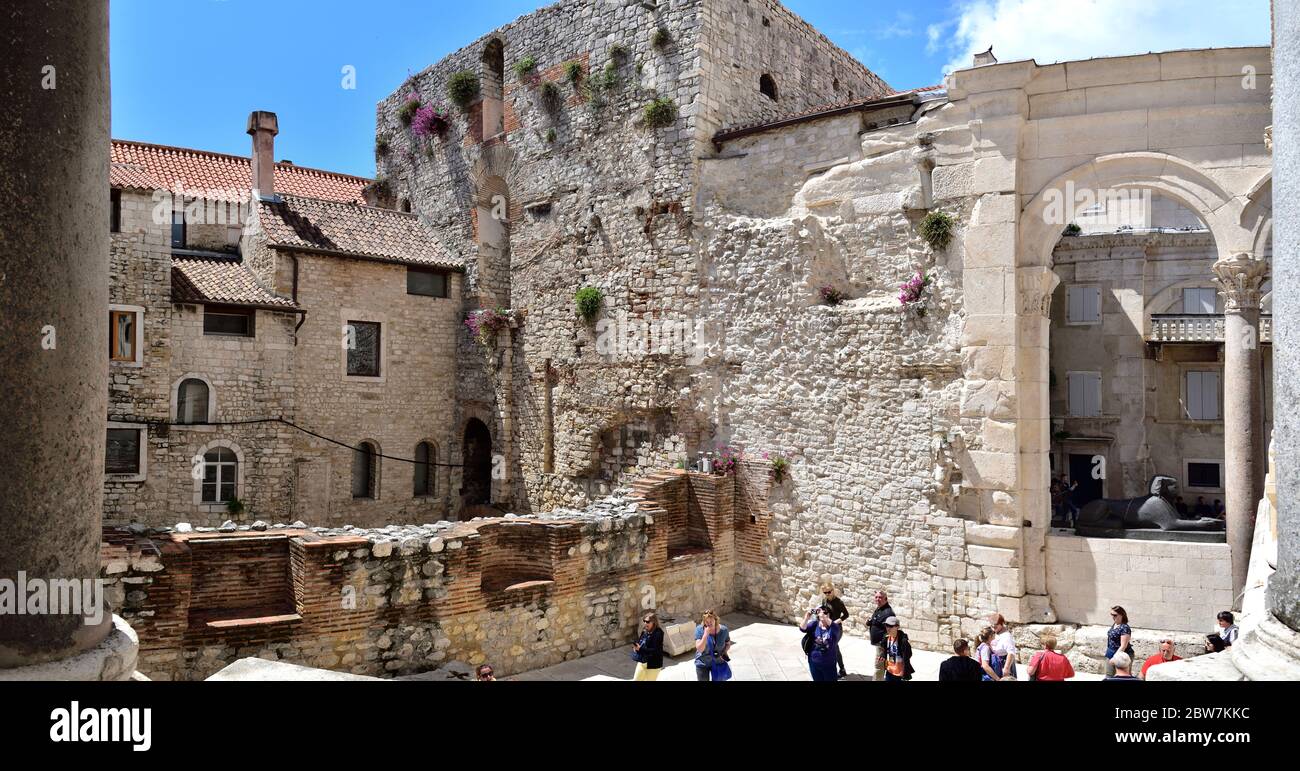 SPLIT, CROATIA - APRIL 29, 2019: Tourists in the ancient Diocletian's ...