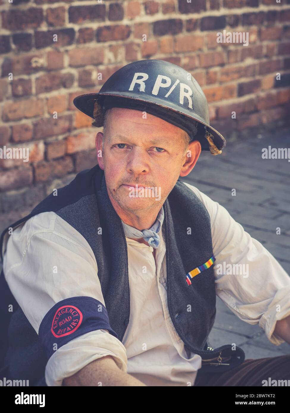 Front view close up of 1940s man re-enacting role as second world war ...
