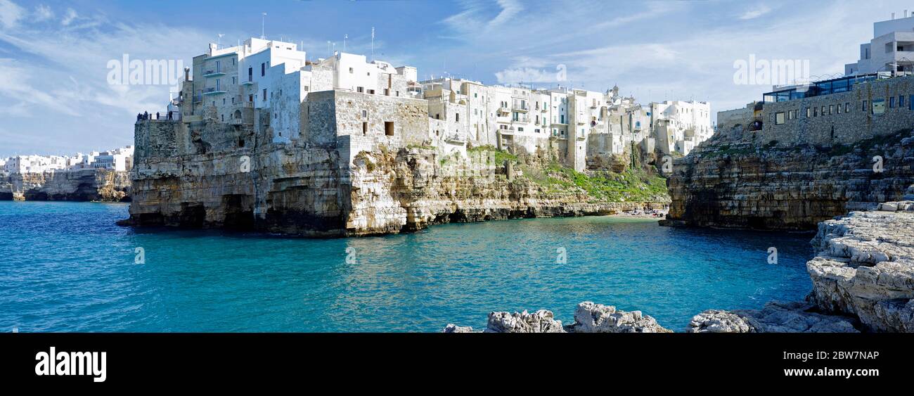 Dramatic view of cliffs with caves rising from Adriatic sea in ...