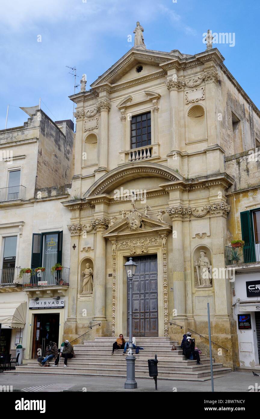LECCE, APULIA,ITALY - MARCH 30, 2018: The small square with one of many ...