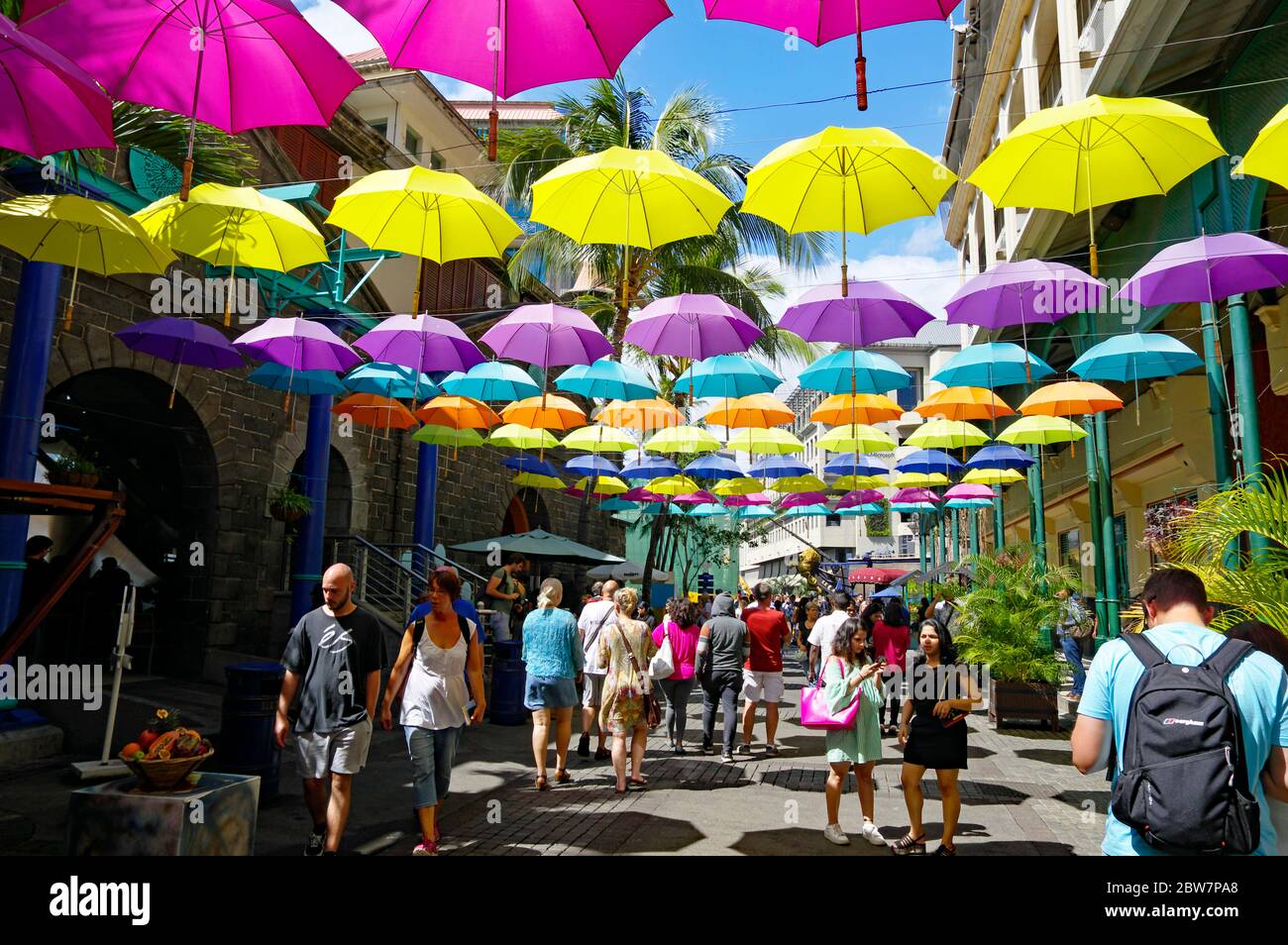 PORT LOUIS/ MAURITIUS - AUGUST 16, 2018: People walking across the main ...