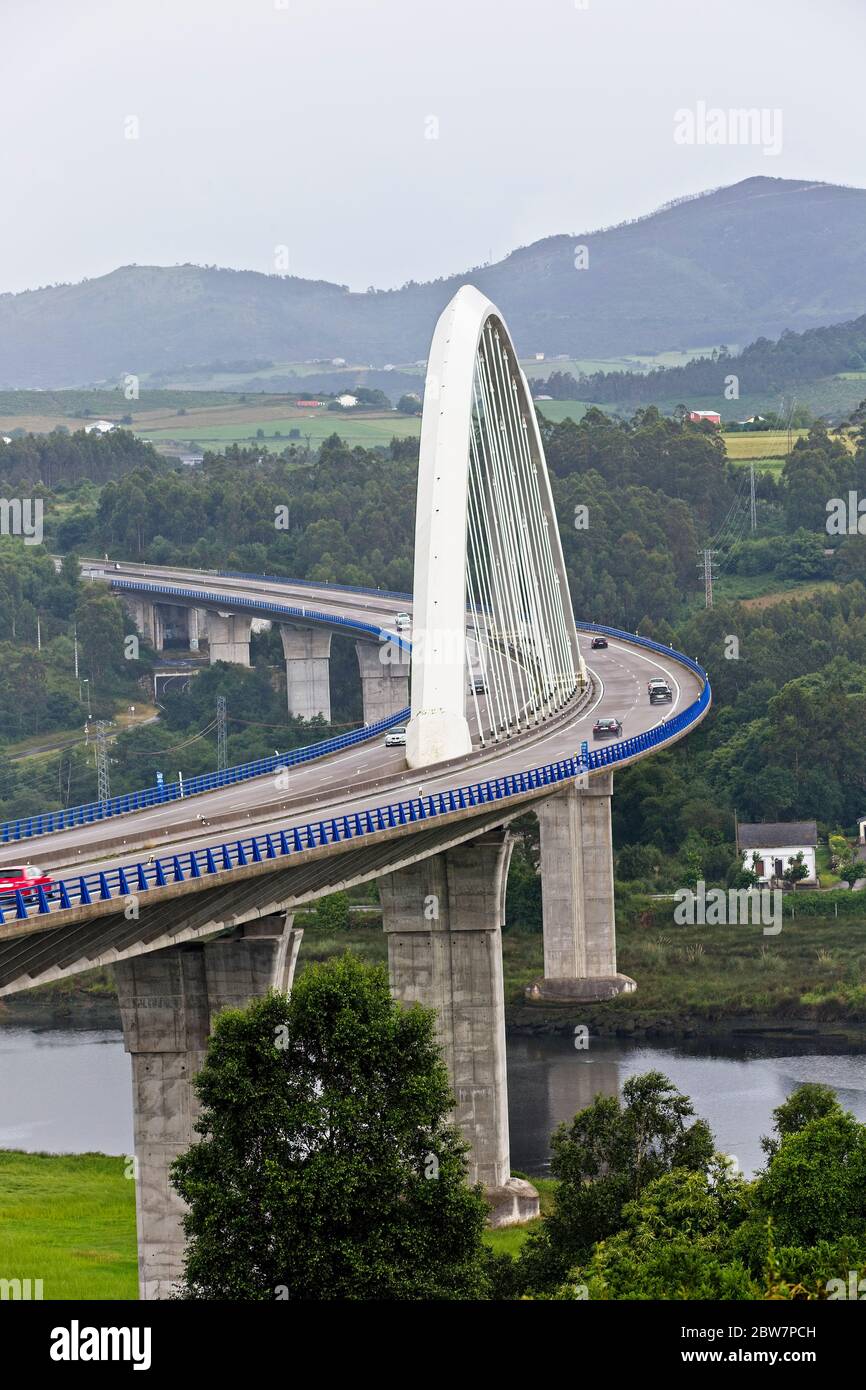 The A-8 motorway bridge crosses the River Navia, Asturias, Spain Stock ...