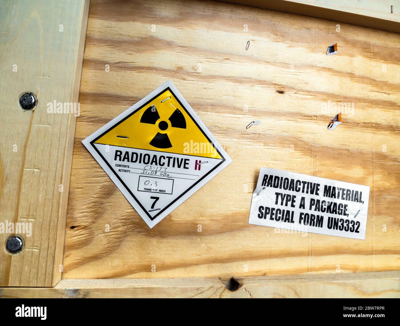 Radioactive material warning label beside the transportation standard ...
