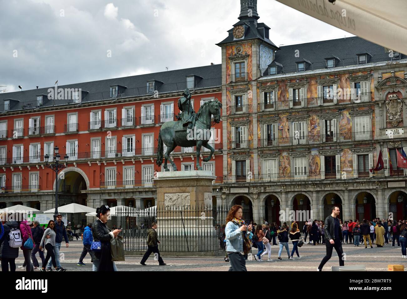 MADRID / SPAIN - APRIL 11, 2019 - The Plaza Mayor in Madrid, one of the ...