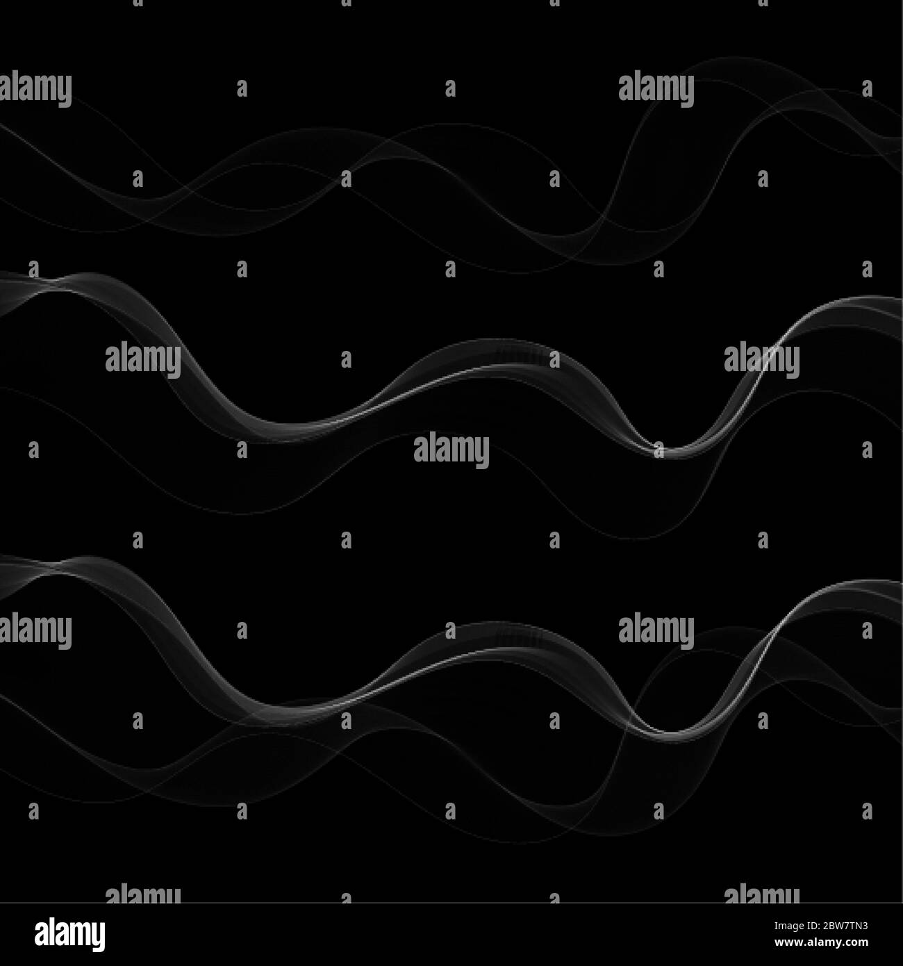 Abstract smoky wave set. white lines on a black background. vector ...