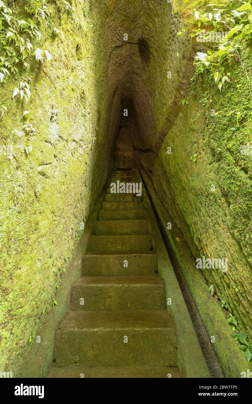 Access stairs to a cave. Stairs in a hand-carved tunnel into the Stock ...