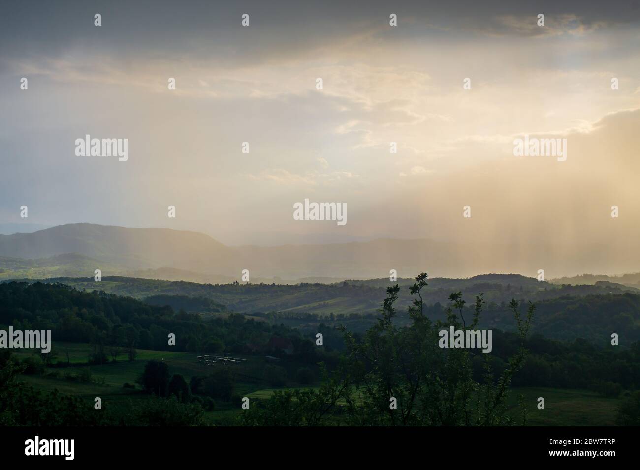 Rainy landscape over mountains in Dragacevo Serbia Stock Photo - Alamy