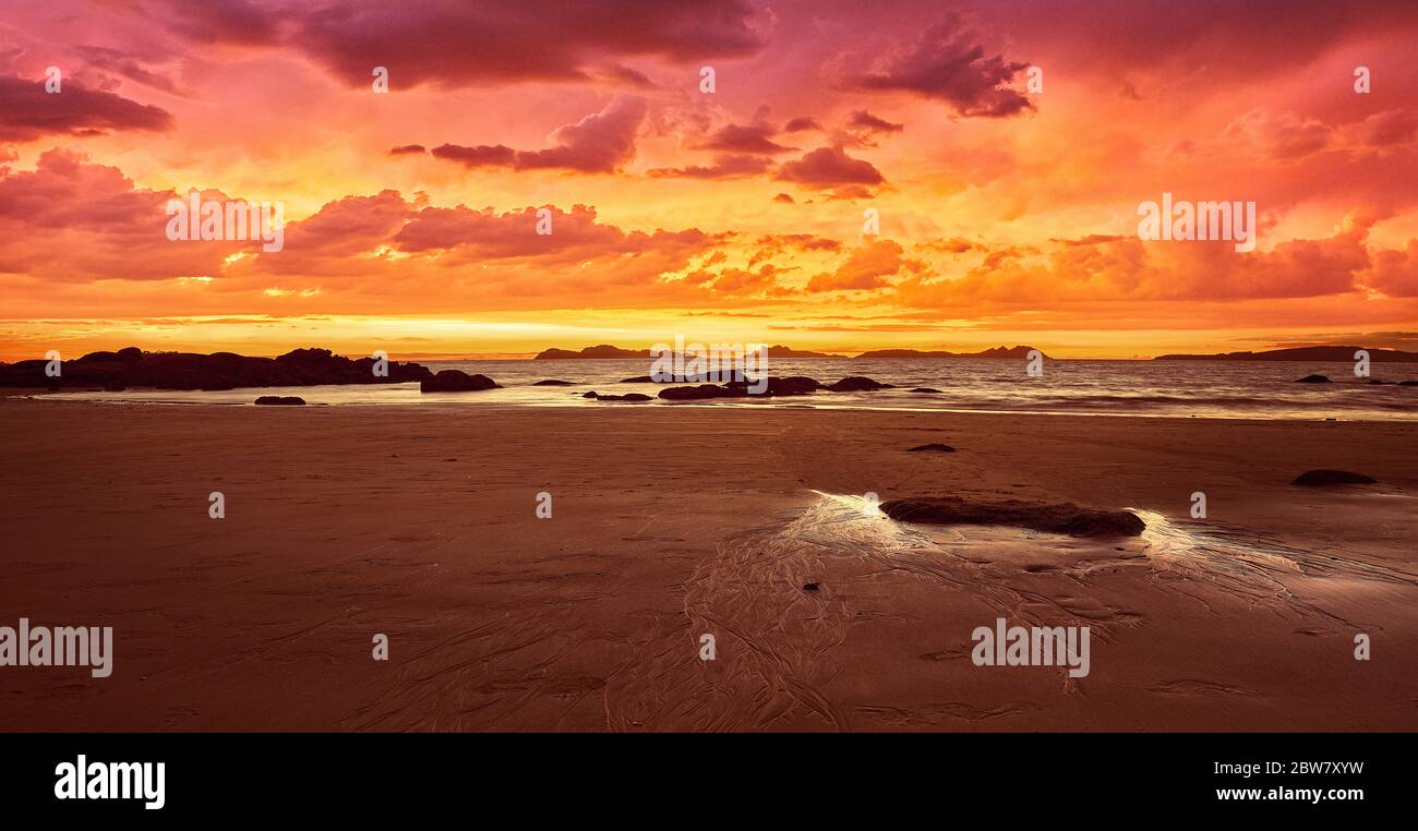 Landscape of the Cíes Islands, where best beach of the world is, taken ...