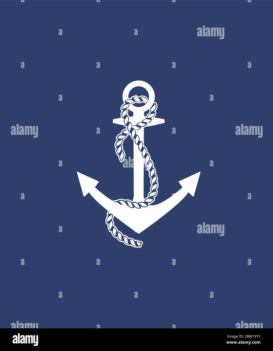 Anchor with rope isolated on navy blue background Stock Vector Image ...
