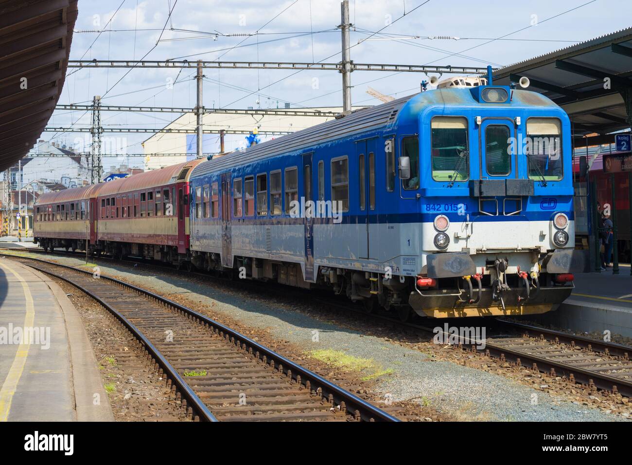 BRNO, CZECH REPUBLIC - APRIL 24, 2018: Suburban passenger train at the ...