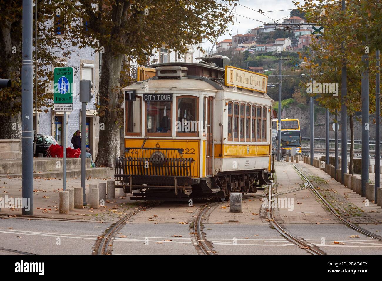 An old classic yellow tramway in Porto, Portugal Stock Photo - Alamy