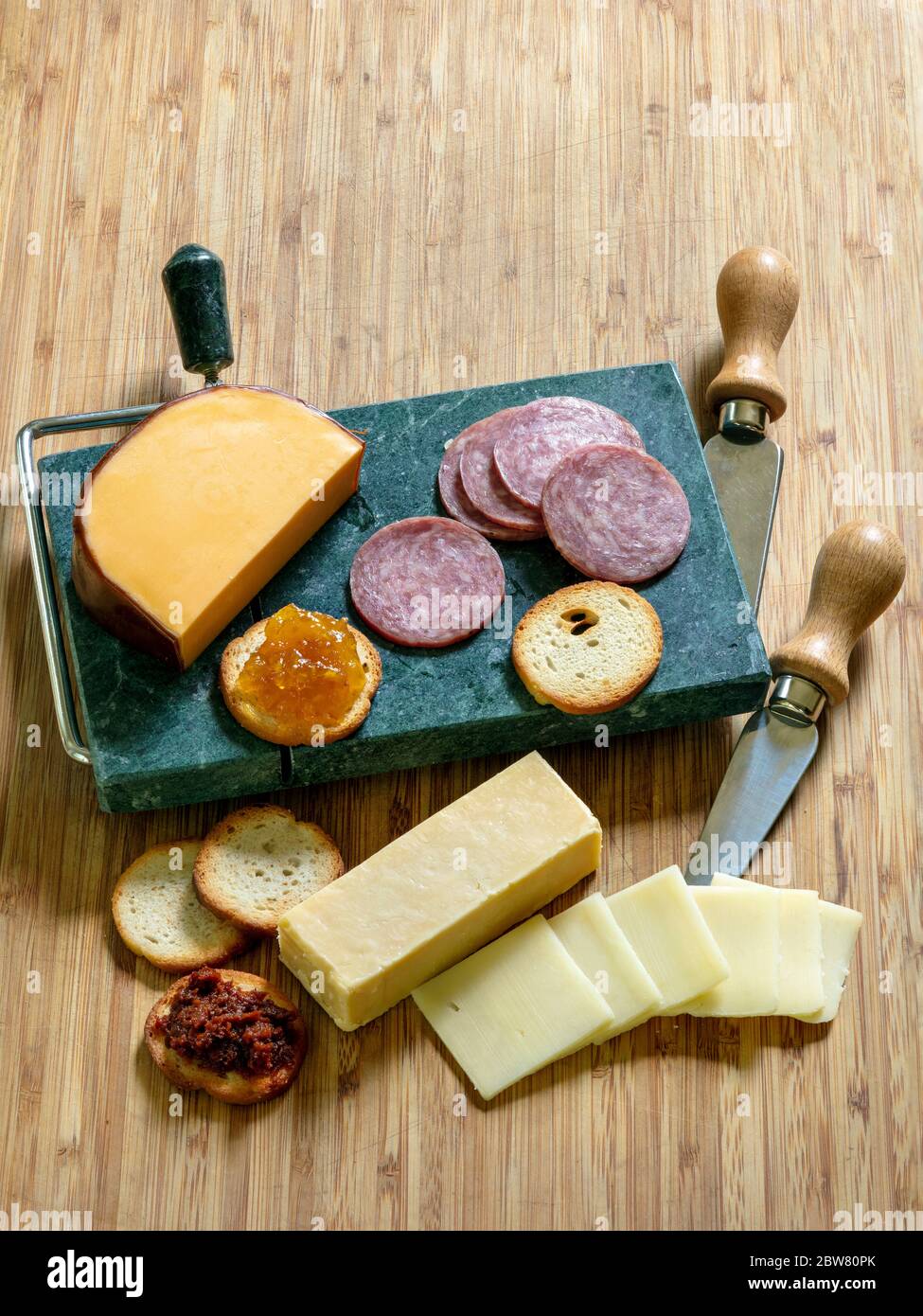 Cheese, meat, and crackers, snack, by James D Coppinger/Dembinsky Photo ...