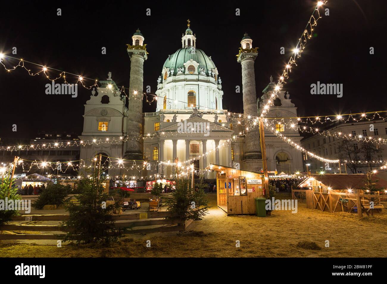 VIENNA, AUSTRIA - 6TH DECEMBER 2016: Karlskirche and the Art Advent ...