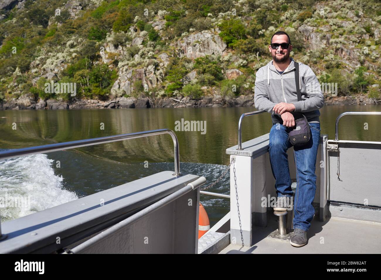 One person posing on the Sil Canion Stock Photo - Alamy