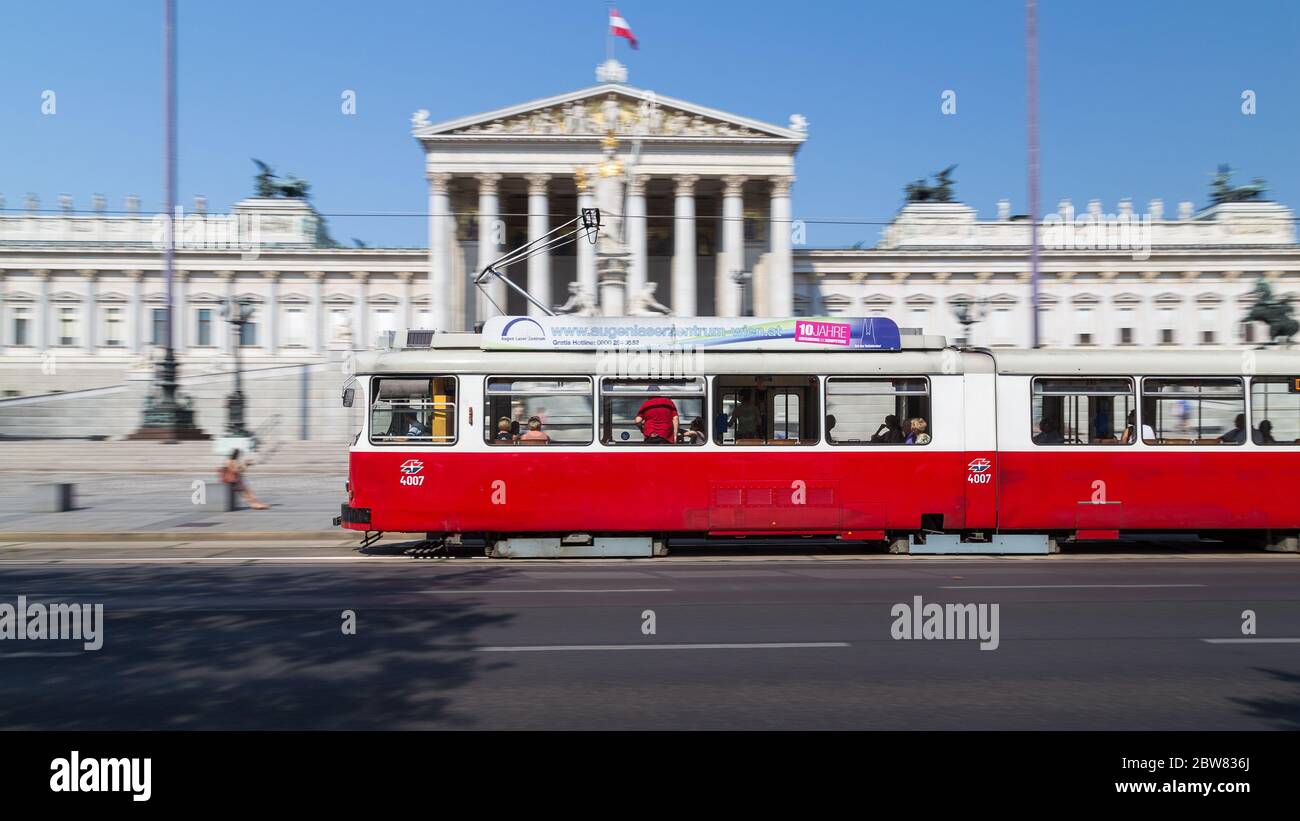 VIENNA, AUSTRIA - 8TH AUGUST 2015: An old tram in Vienna outside the ...