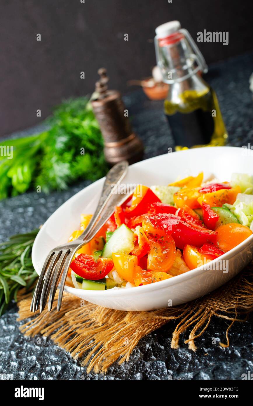 vegetable salad, frwsh vegetables, diet food, salad with salt and oil ...