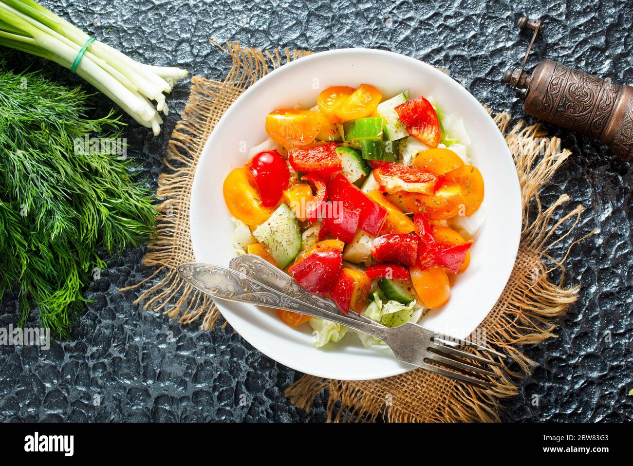 vegetable salad, frwsh vegetables, diet food, salad with salt and oil ...