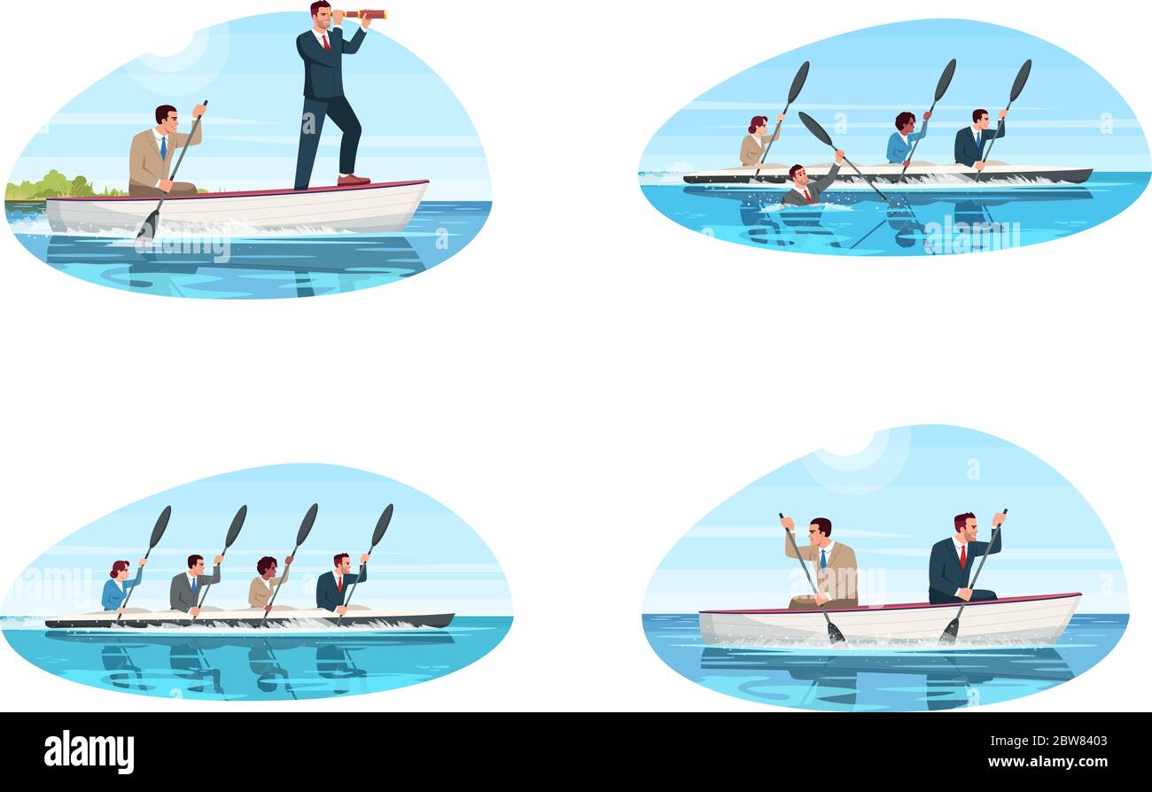 Teamwork metaphor semi flat vector illustration set Stock Vector Image ...