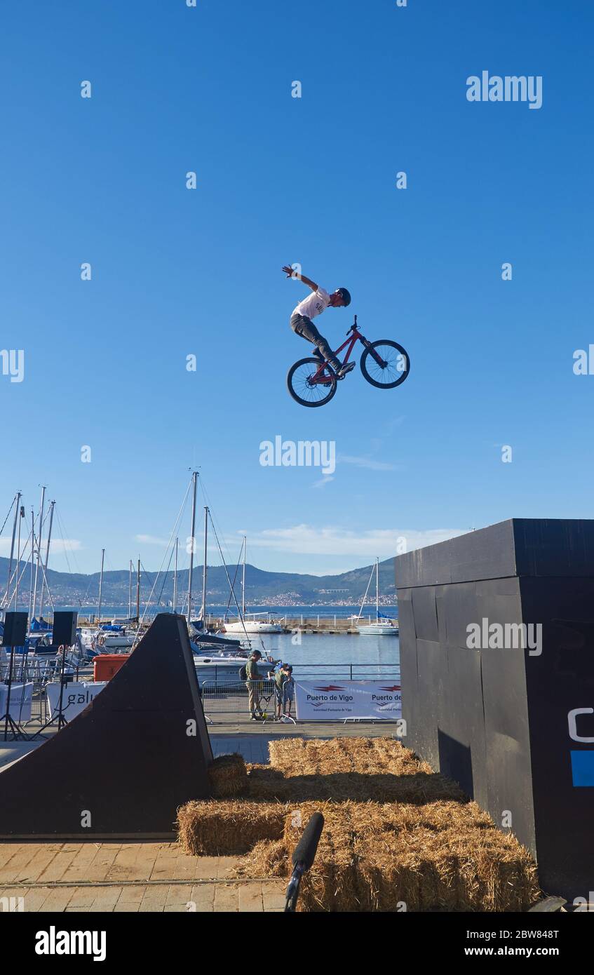 Biker jumpling during the Marisquiño Festival Stock Photo - Alamy