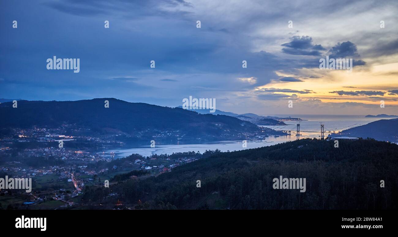 Landscape of Vigo at twilight Stock Photo - Alamy