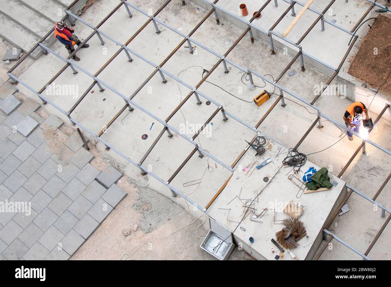 Belgrade, Serbia - May 21, 2020: Two construction workers at ...