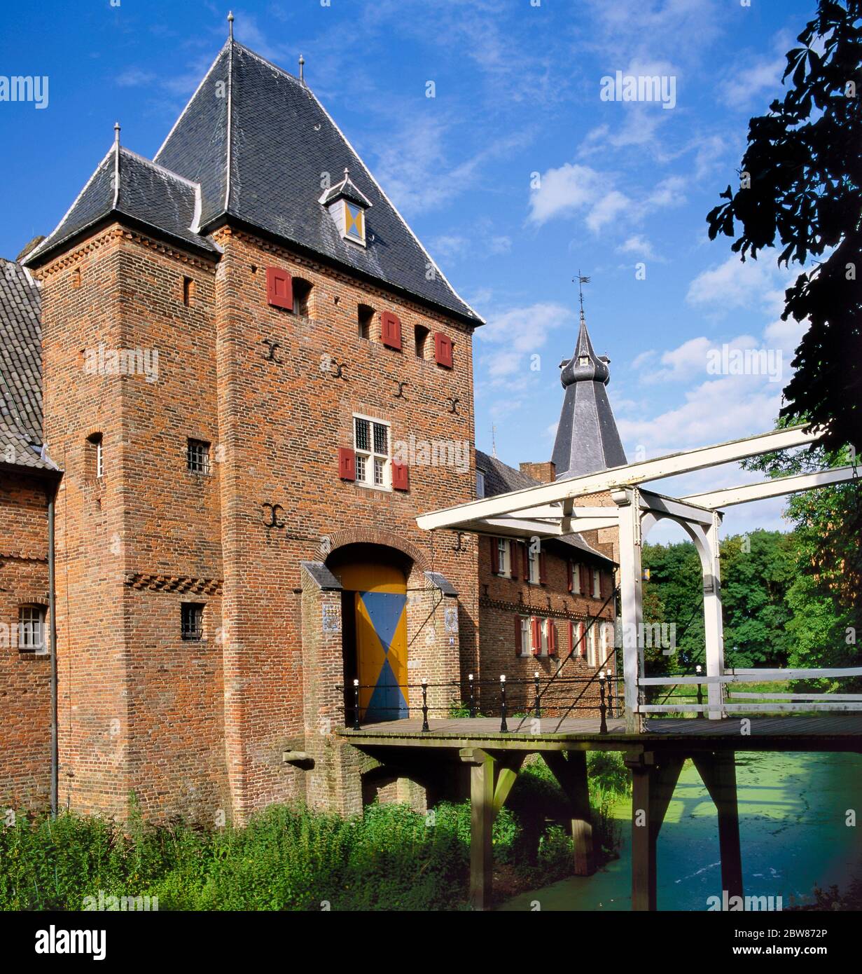 Entrance with drawbridge of Doorwerth castle in Doorwerth, the ...