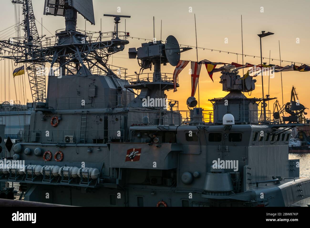 Odessa, Sea Port, Ukraine - August, 23, 2019: Military cruiser Hetman ...
