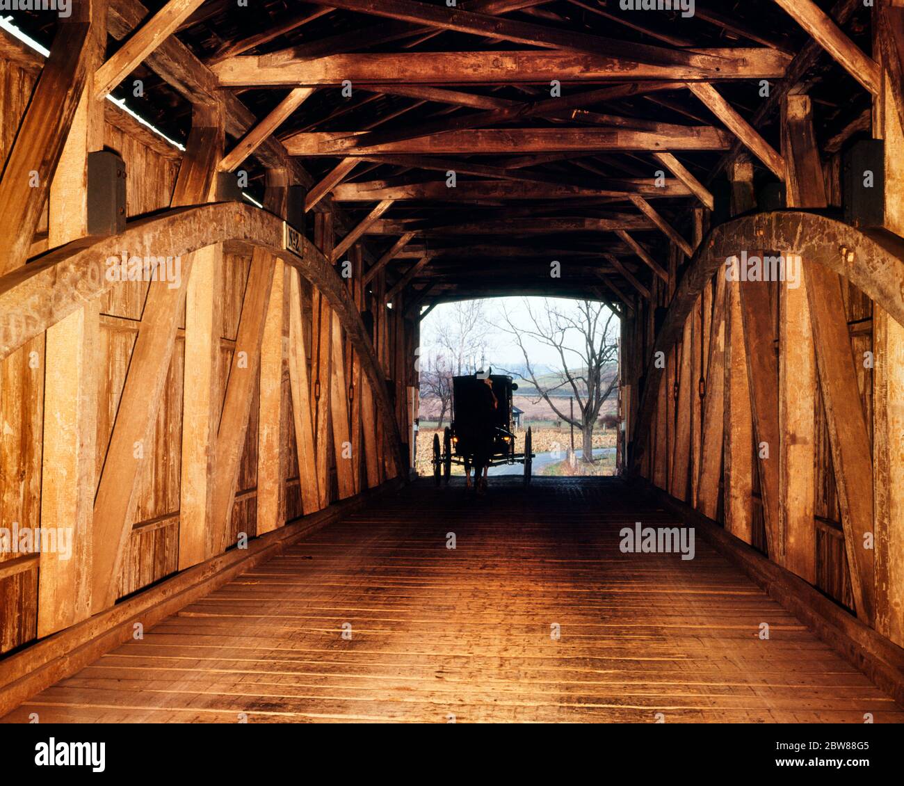 1970s AMISH HORSE DRAWN BUGGY TRAVELING THROUGH BITZER’S MILL COVERED ...
