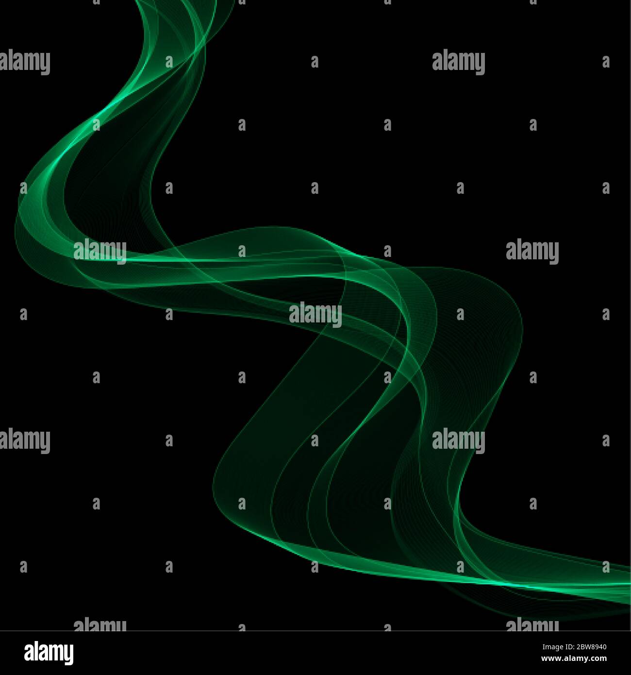 Abstract green smoky wave on a black background. vector lines Stock ...