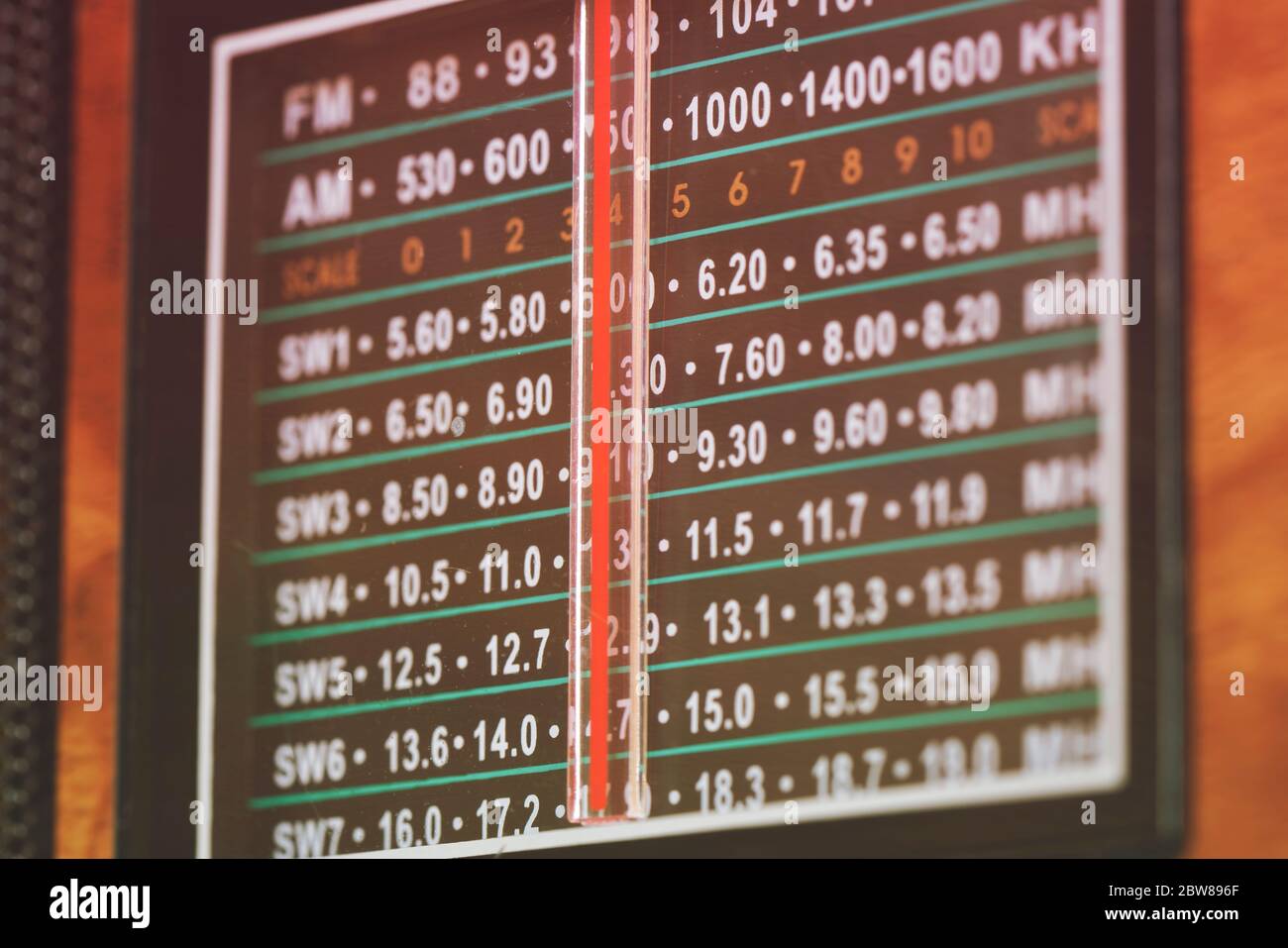 Vintage hi-fi Stereo Tuner FM AM close up. Color filters Stock Photo ...