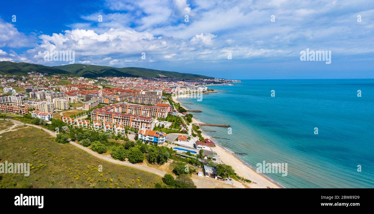 Aerial view of drone to the sea resort Saint Vlas on the Bulgarian Blak ...